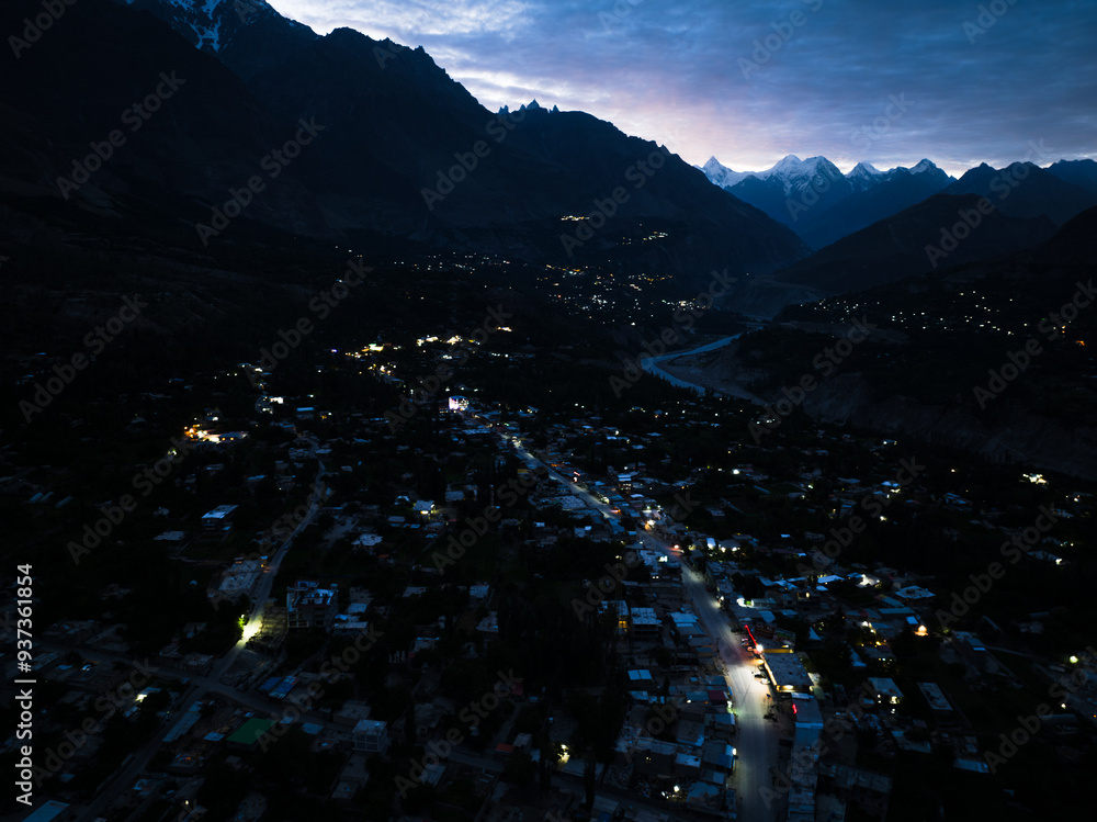 Aerial view of Hunza Valley in the Himalayas, Gilgit Baltistan ...