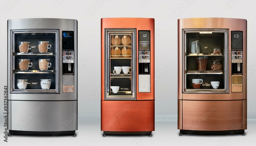 Blank coffee vending machine mockup, different types, front view Stock ...