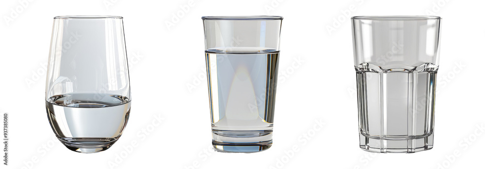 Drinking glasses set isolated on transparent background with different ...