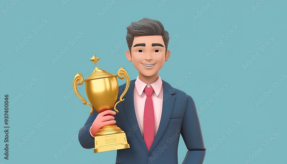 Employee of the Month Award Winner Holding a Trophy Badge and Gold ...