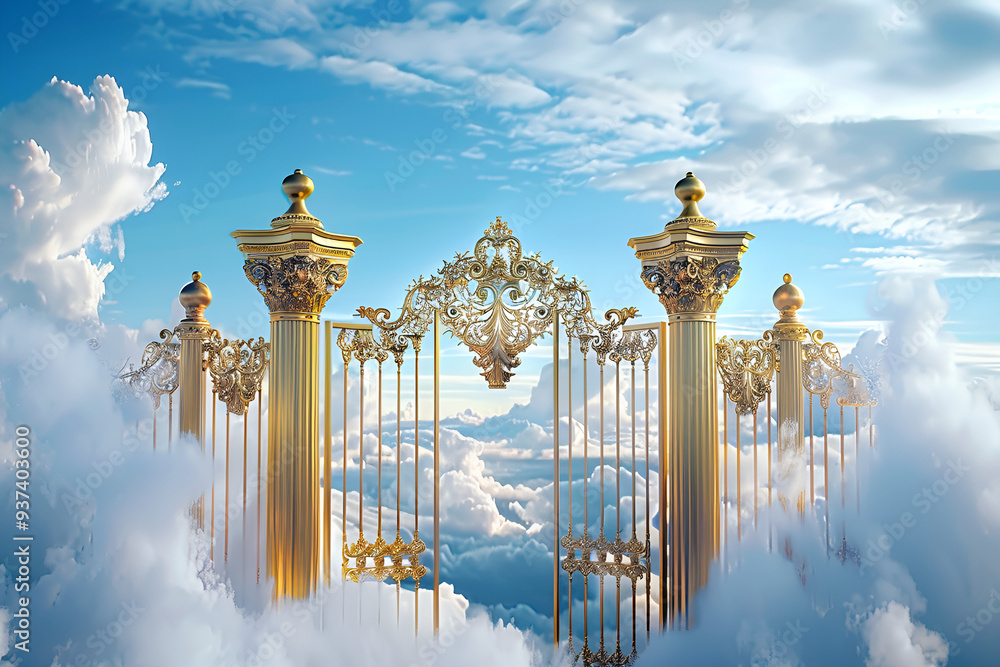 golden gates in heaven with clouds, sky background. God's kingdom ... golden gates in heaven with clouds, sky background. God's kingdom ...