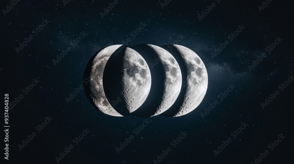 Double exposure of moon phases with a starry sky, blending lunar ...