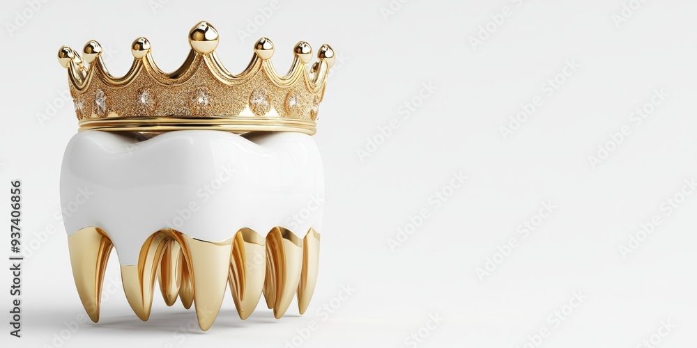 Regal 3D Tooth with Golden Crown: Elegant Dental Health Concept on ...