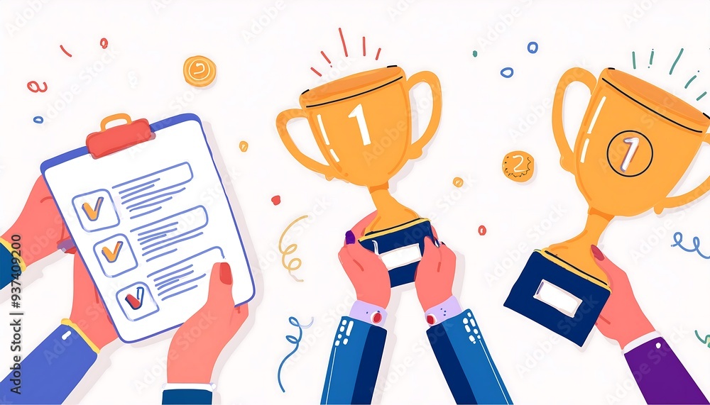 Employee of the Month Award Winner Holding a Trophy Badge and Gold ...