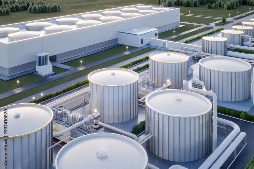 Aerial view of a massive industrial diamond synthesis facility ...