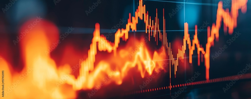 Burning stock market graph, representing the devastation of a financial ...