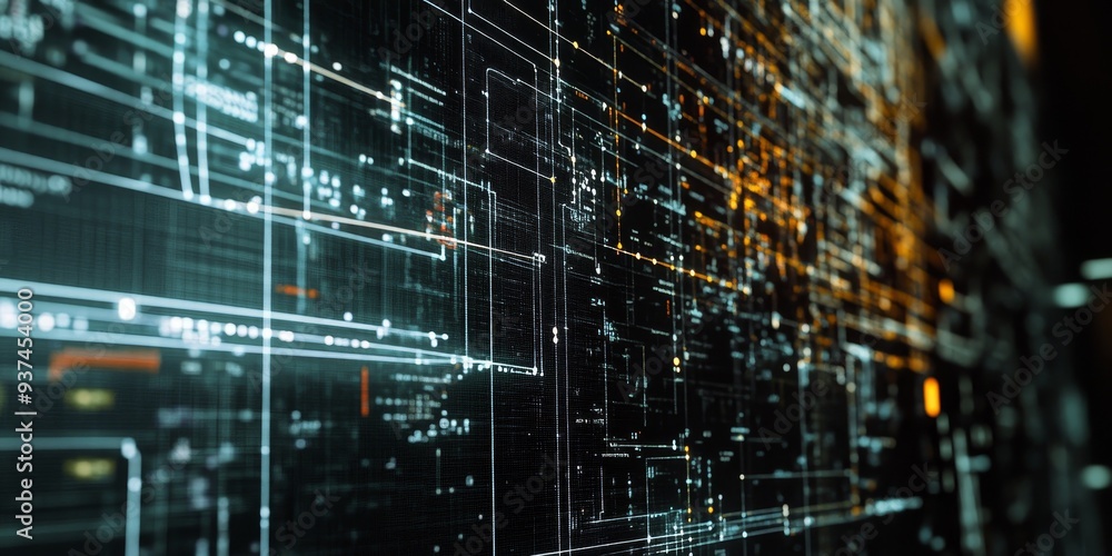 a computer screen displaying complex AI algorithms, lines of code and ... a computer screen displaying complex AI algorithms, lines of code and ...