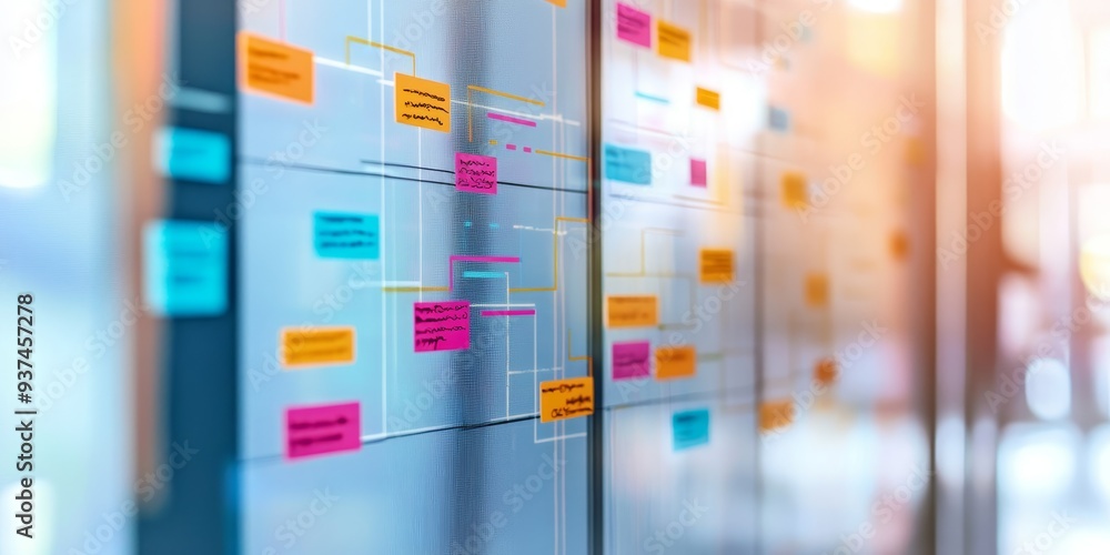 High-resolution view of software modeling, UML diagrams on a screen ...