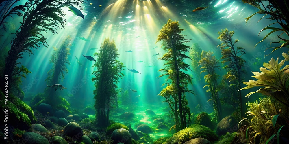 Enchanting Emerald Underwater Realms Illuminated by Soft Green Light ...