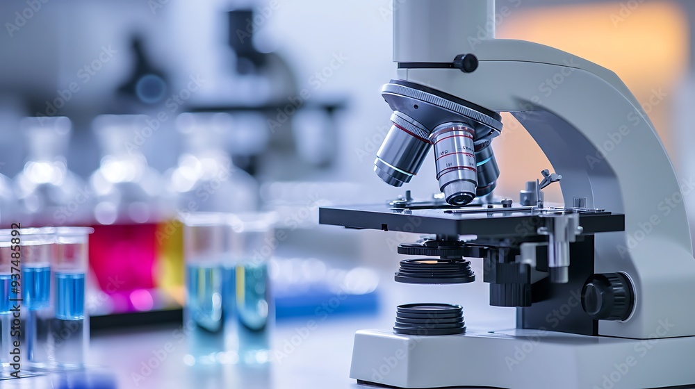 Microscope set up in an environmental science lab, analyzing water ...