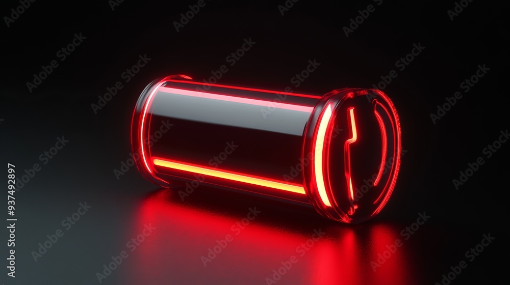 **Neon battery power indicator: powerfully charged.** **Red neon line ...