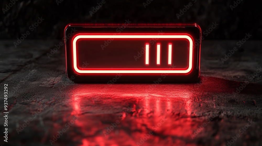 Neon battery power symbol radiating power, indicating a full charge ...