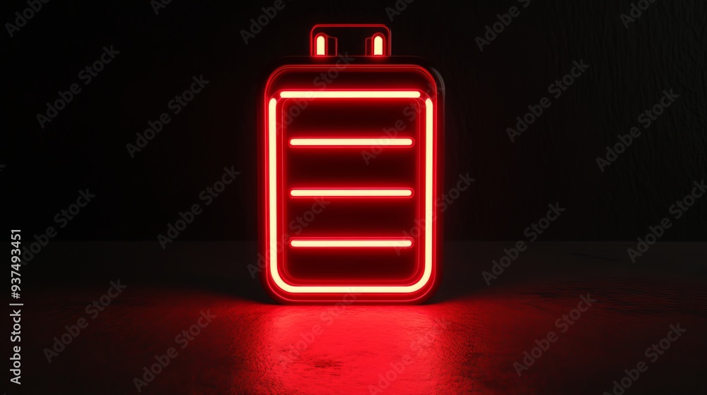 Neon battery power symbol radiating power, indicating a full charge ...