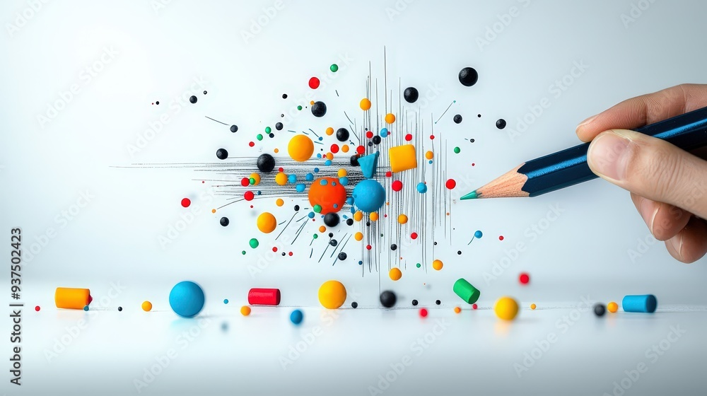 Hand-drawn sketch of punctuation marks with a pencil featuring dots ...