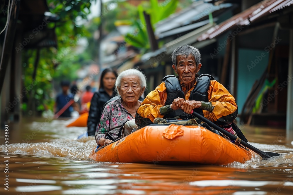 Rescue workers helping evacuate elderly residents from their homes ...