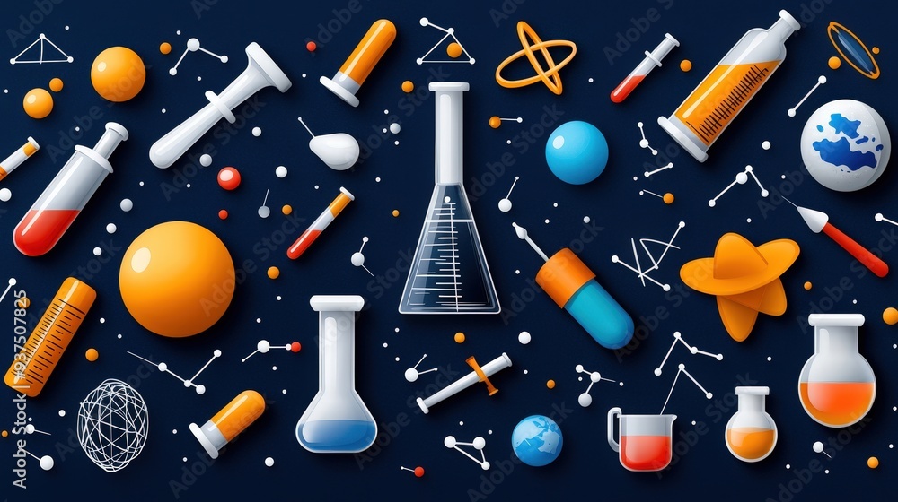 Science-themed seamless pattern featuring hand-sketched doodles of lab ...