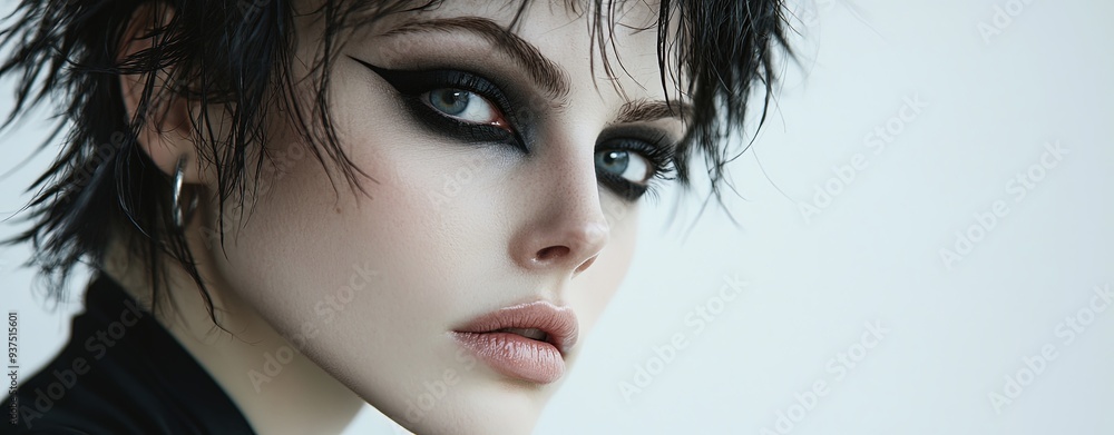 Design a portrait of a person with an emo hairstyle and makeup ...