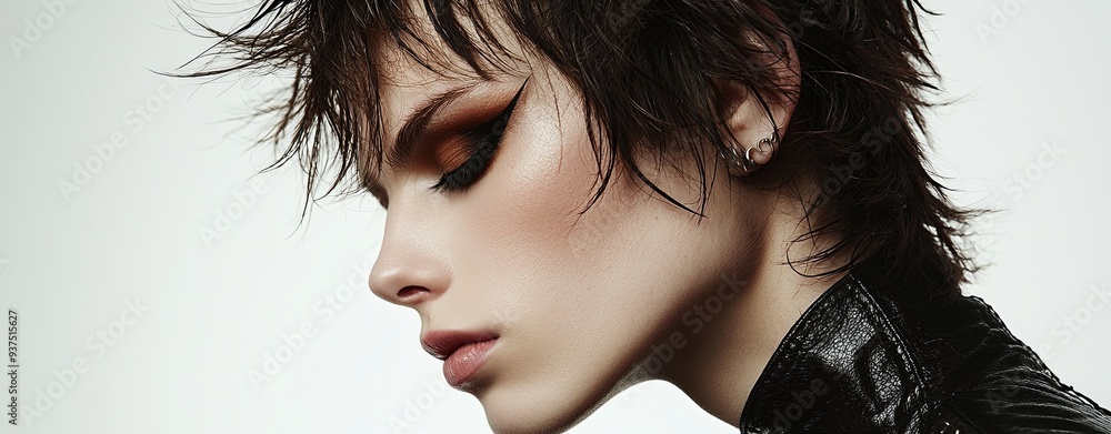 Design a portrait of a person with an emo hairstyle and makeup ...