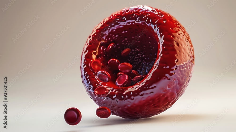 A cross-sectional view of a red blood cell revealing its internal ...