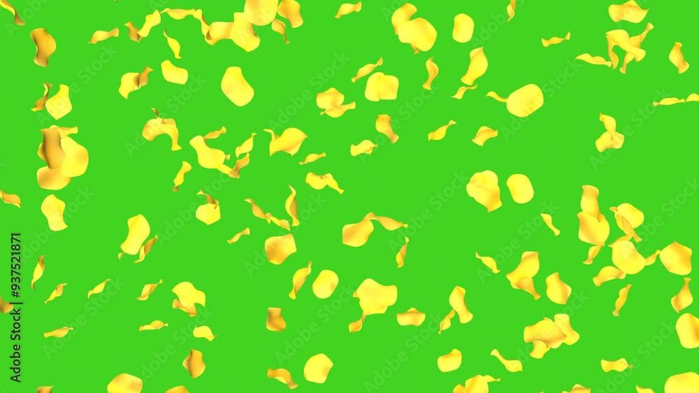 Potato chips falling on green screen. Potato chips rain. 3D animation ...