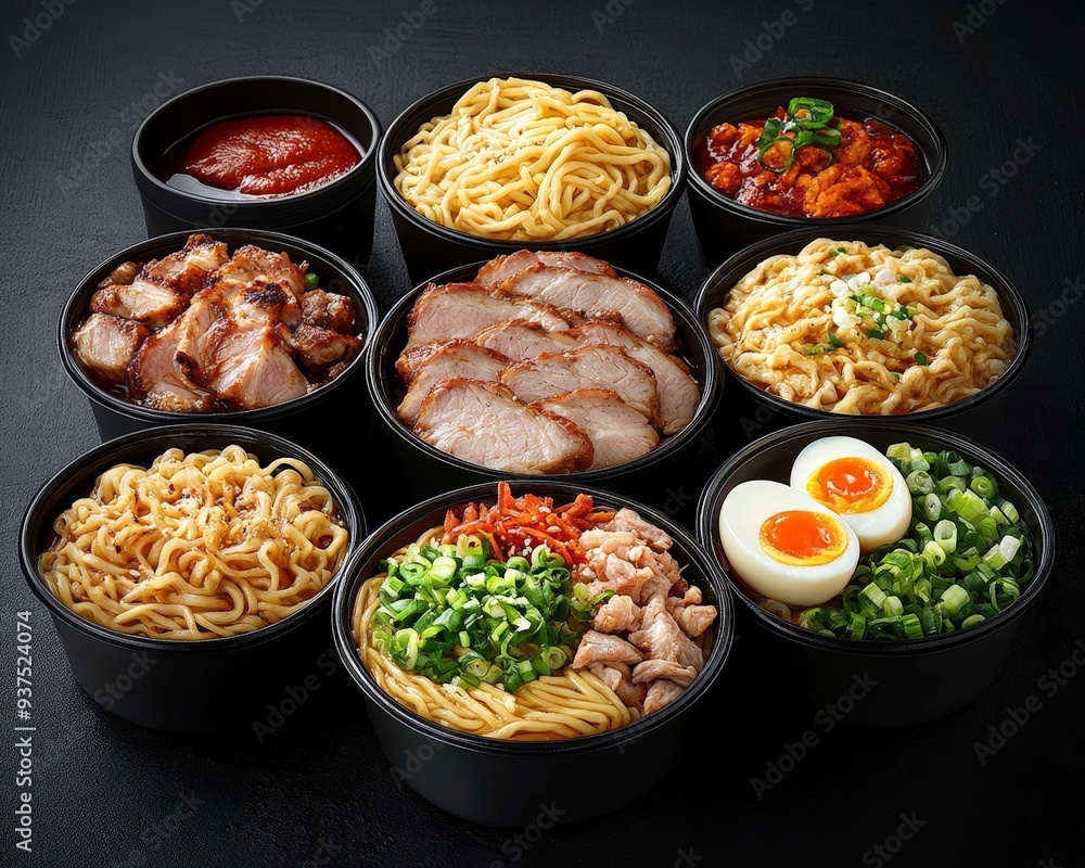 Ramen Variety Pack Topdown view of eight bowls of noodles showcasing ...