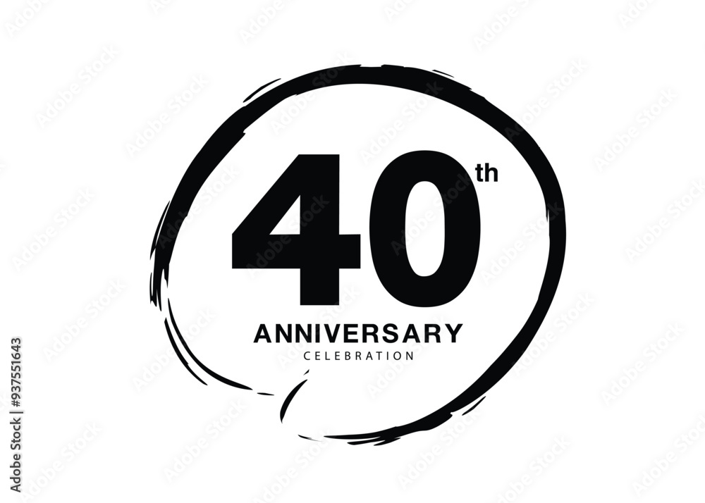 40 Years Anniversary Celebration logo black paintbrush vector,40 number ...
