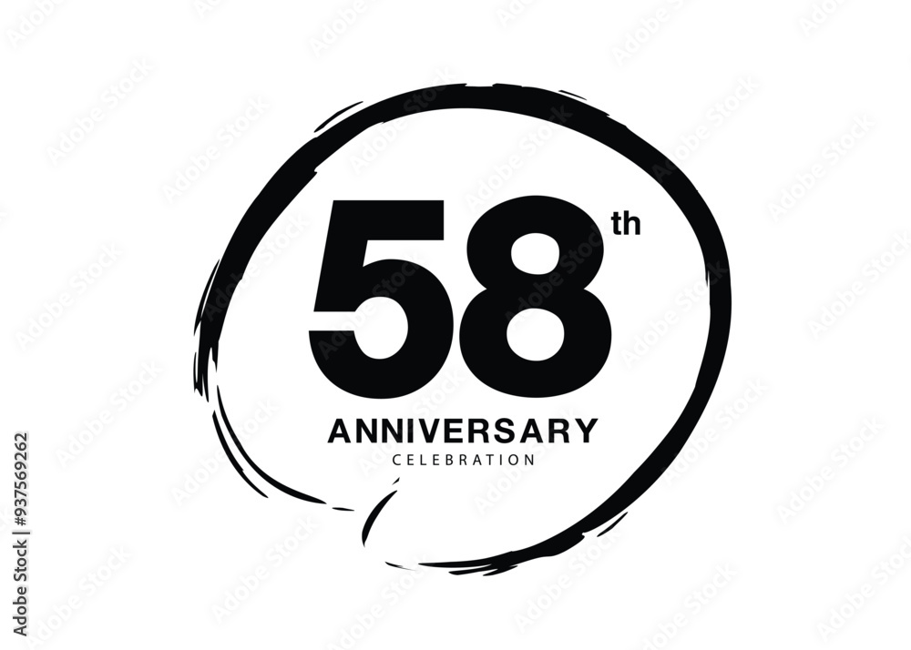 58 Years Anniversary Celebration logo black paintbrush vector, 58 ...