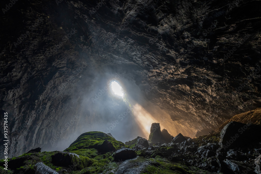 The collapsed ceiling of Son Doong cave called Doline or skylight ...