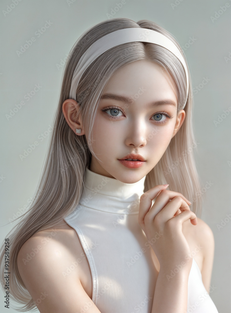 High Quality Detailed, Woman Beauty skin texture, ash gray hair and ...