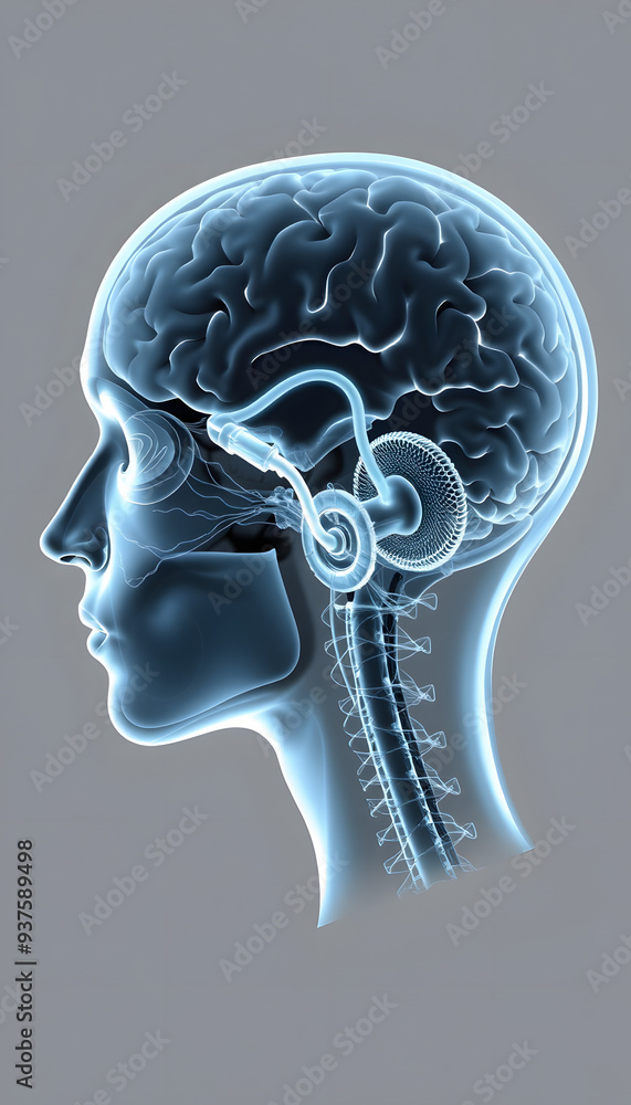 Hippocampus x-ray profile close-up view 3D rendering illustration with body contours. Human ...