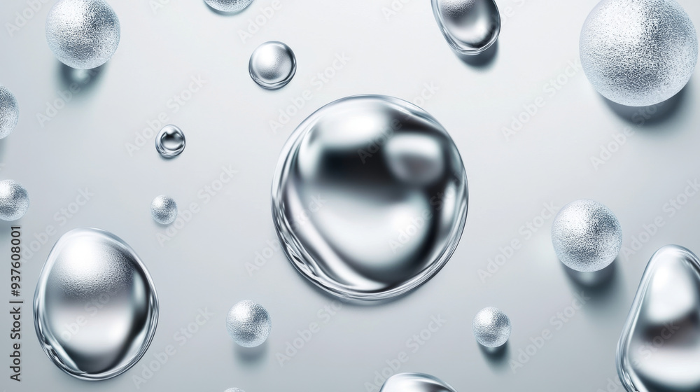 Metallic silver droplets vector illustration featuring realistic 3D ...