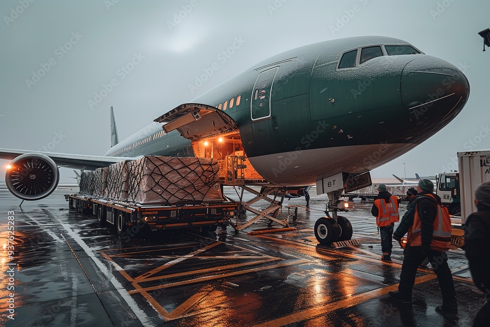 Airplane Cargo Loading Door Airport staff opening the cargo loading ...