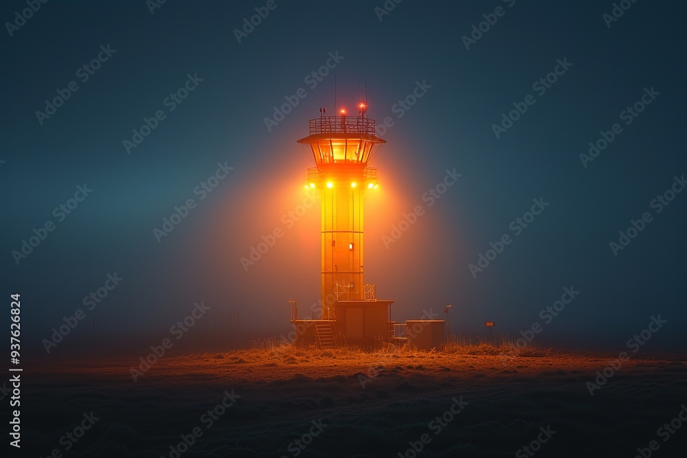 Airport Control Tower Beacon at Night The rotating beacon atop the ...