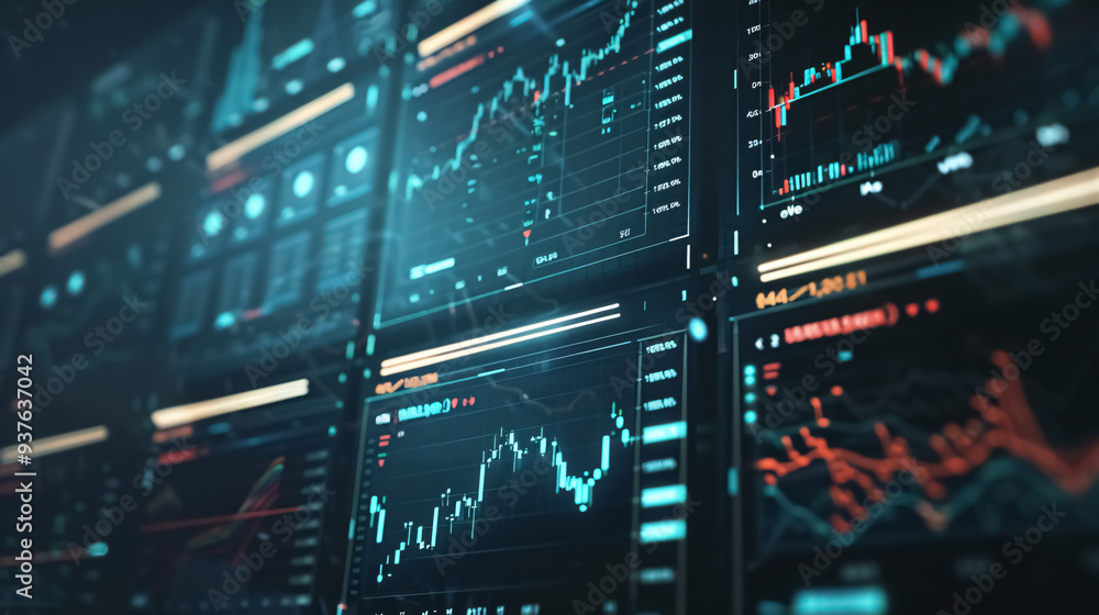 Screen with stock market index charts and diagrams Stock Photo | Adobe ...