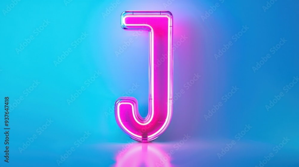 Neon Letter J on Vibrant Blue Background, a striking and bold design ...
