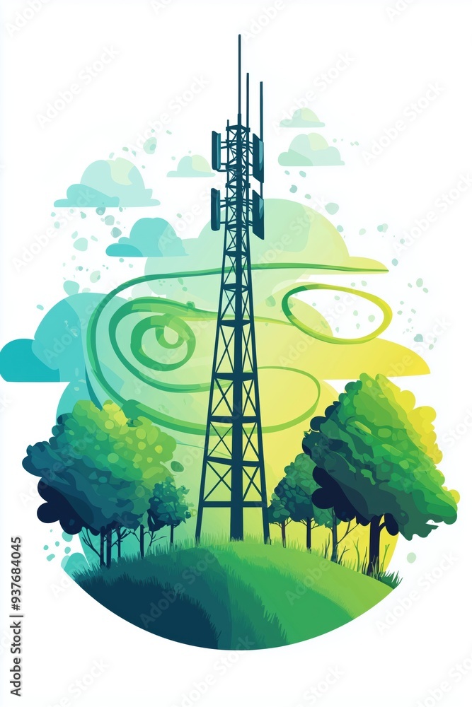 Green Energy Telecom Tower Icon â€“ Sustainable Communication, Eco ...