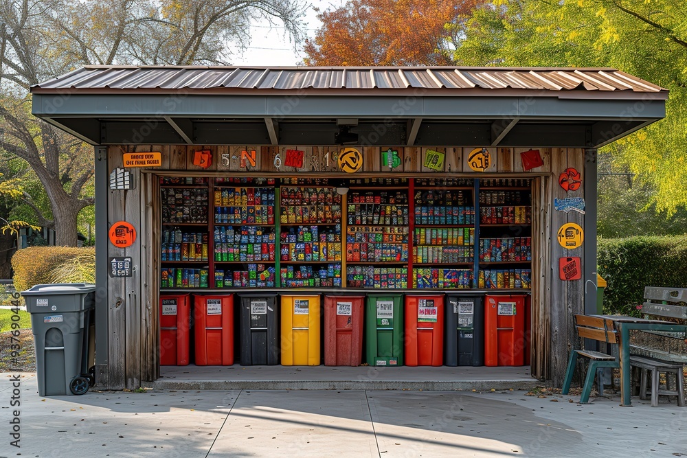 Community Recycling Hub: An image of a centralized recycling center ...
