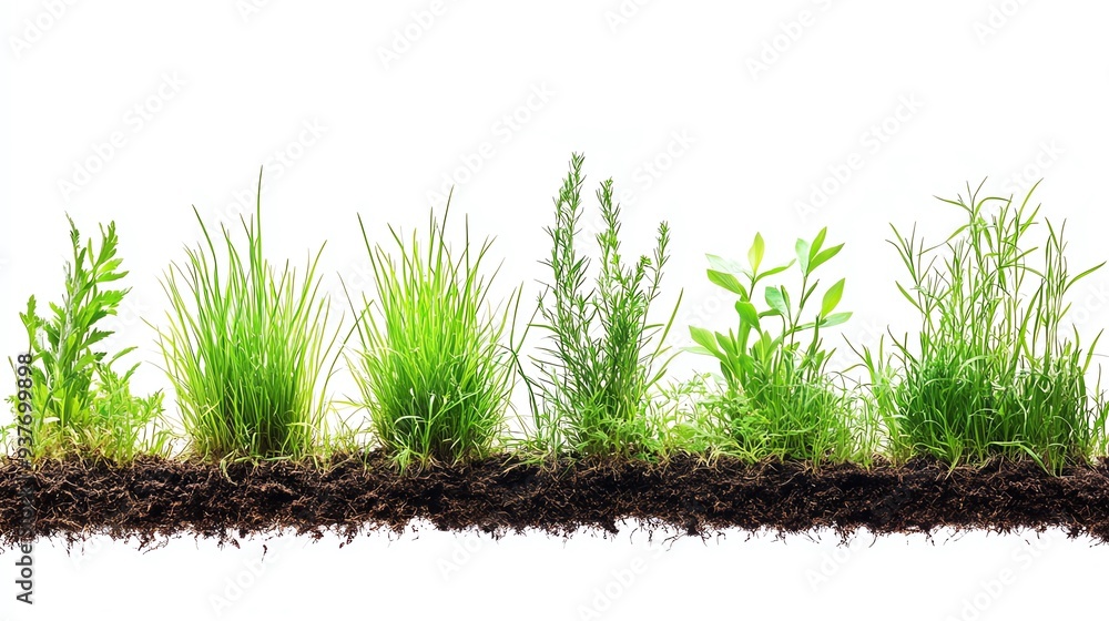 Grass in different stages of growth from seedling to full height, Main ...