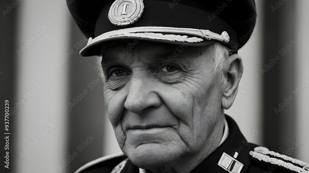 Portrait of an old soldier with medals on his uniform, captured in ...