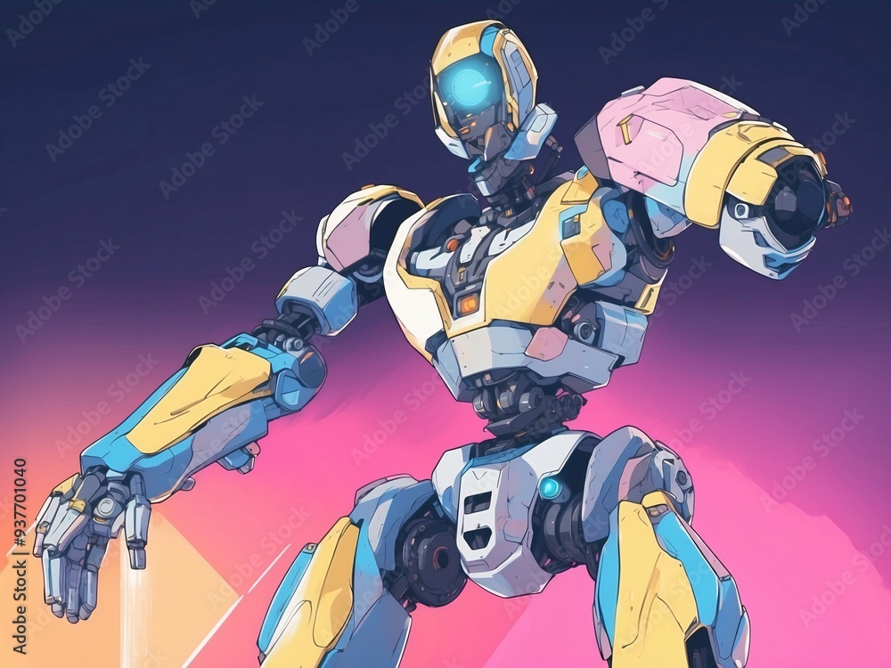 Beautiful anime style illustration of a cutting-edge robot with glowing ...