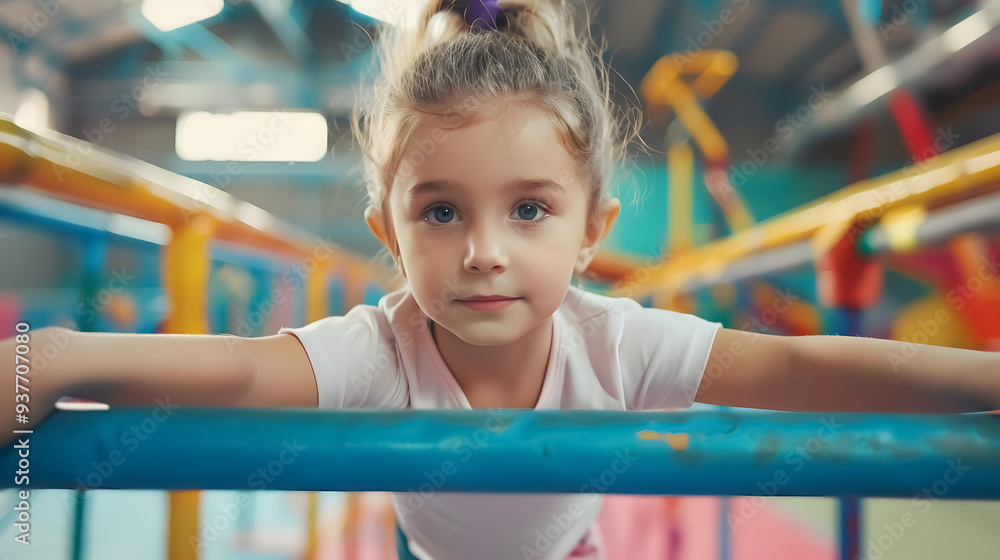 Beautiful Little Girl on Parallel Bars: Young girl performing ...