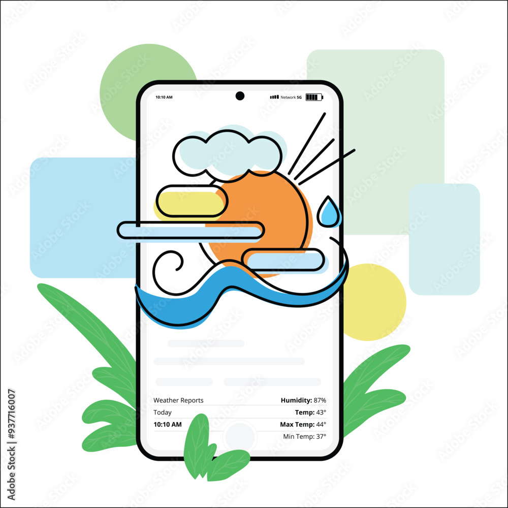 Environment App Ui design with Sun, cloud, air illustration. App design ...