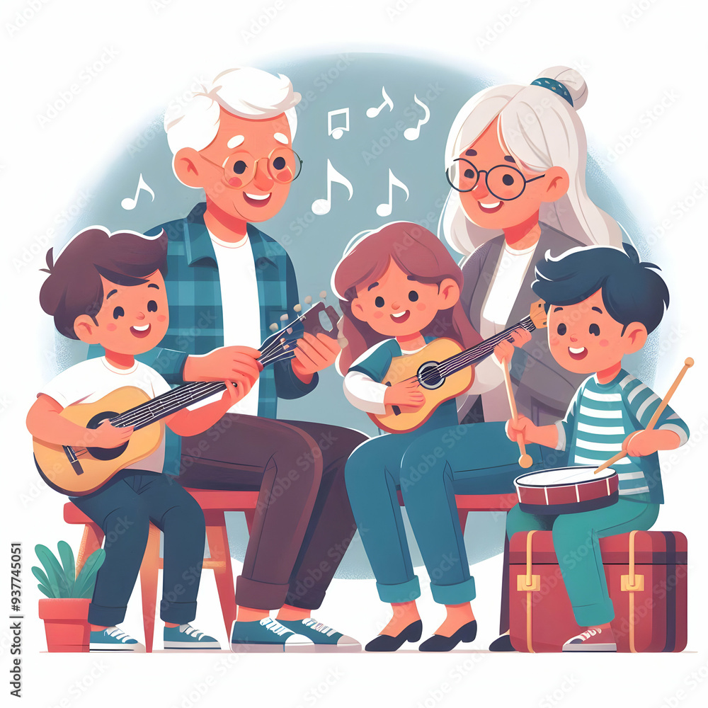 Grandparents and Grandchildren Playing Music Together concept as A ...