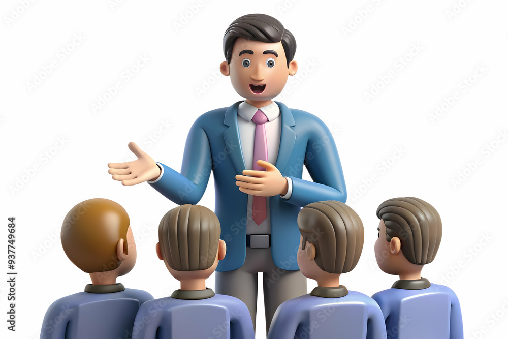 3D Candid moment of a manager addressing a team in a casual setting ...