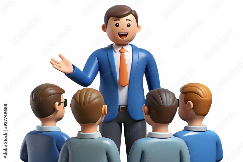 3D Candid moment of a manager addressing a team in a casual setting ...