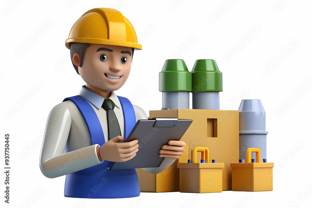 3D Supervisor candidly checking safety protocols in a manufacturing ...