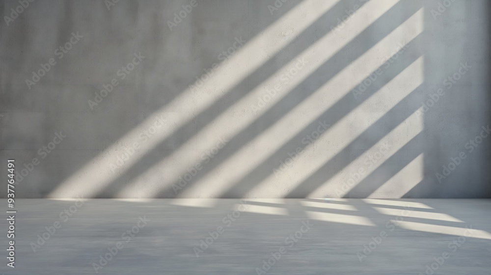 Sunlight casts long, diagonal shadows on a minimalist concrete wall and ...