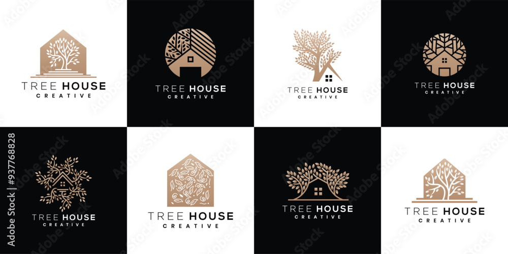tree house nature logo design template collection, set of tree icons ...