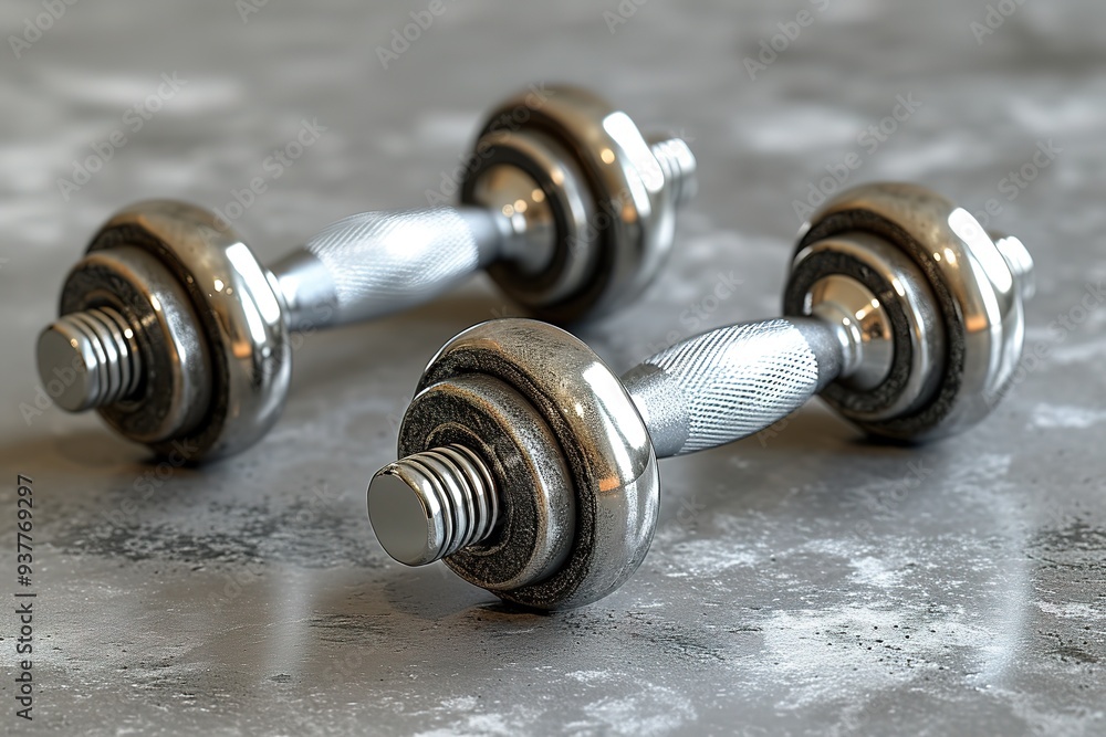 Fitness gym dumbbells and kettle bells with chrome handle and black ...