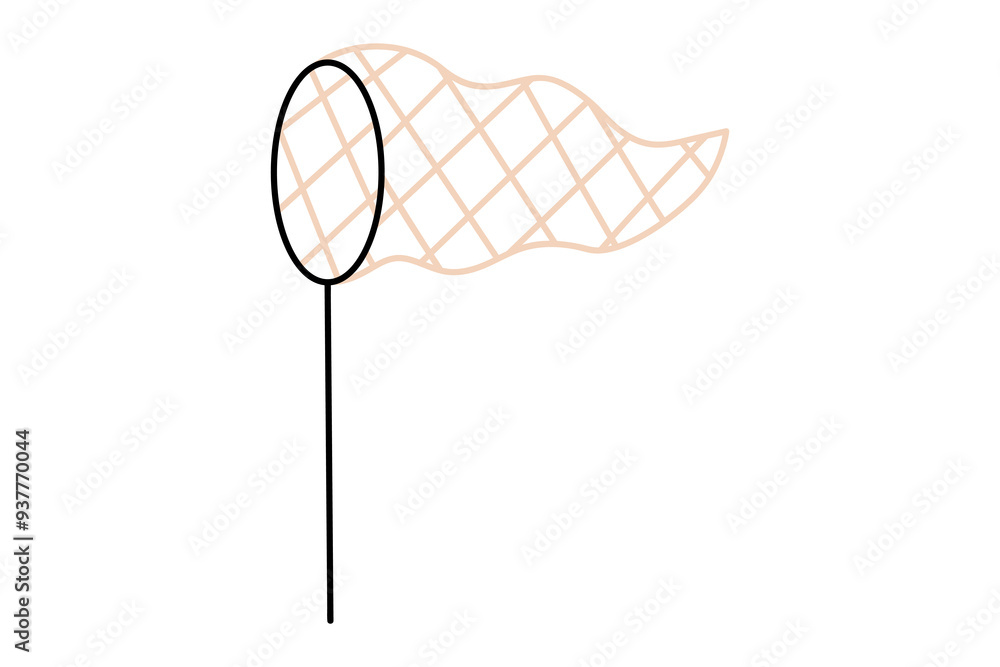 Hand drawn cute cartoon illustration of butterfly net. Flat vector ...